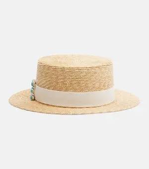 ROGER VIVIER Très Vivier Straw Boater Hat - Beige