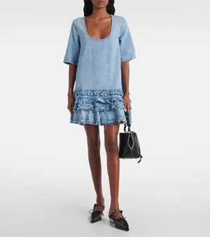 GANNI Ruffled Denim Minidress