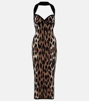 Balmain Animal-printed Halterneck Maxi Dress - Brown