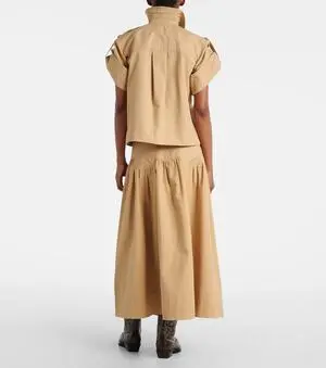 GANNI Bow-detailed Cotton-linen Top - Beige