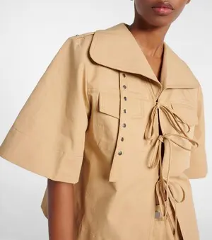 GANNI Bow-detailed Cotton-linen Top - Beige