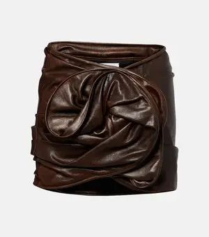 Magda Butrym Gathered Leather Miniskirt - Brown
