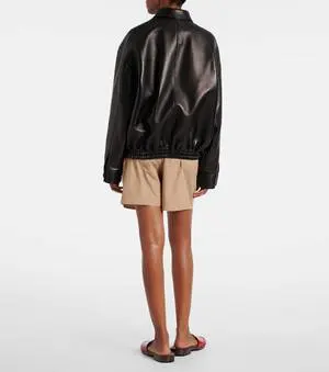 Miu Miu Logo Leather Bomber Jacket - Black