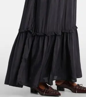GANNI Smocked Tiered Maxi Dress - Black