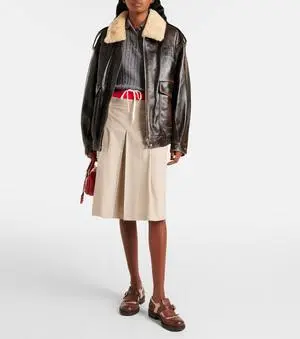 Miu Miu Logo Faux Shearling-trimmed Leather Jacket