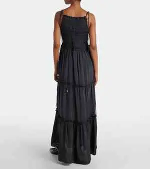 GANNI Smocked Tiered Maxi Dress - Black