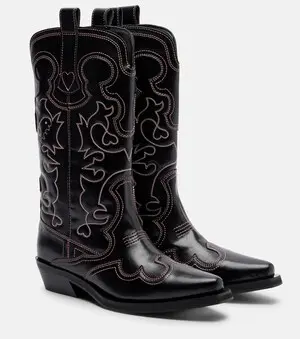 GANNI Embroidered Cowboy Boots - Black