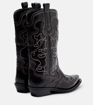 GANNI Mid Shaft Embroidered Cowboy Boots - Black