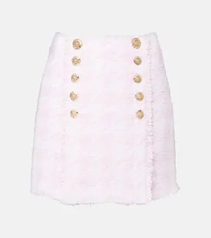 Balmain Houndstooth Cotton-blend Miniskirt - Pink