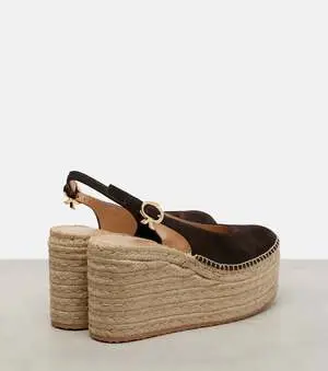 GIANVITO ROSSI Suede Slingback Espadrille Wedges - Brown