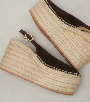 GIANVITO ROSSI Suede Slingback Espadrille Wedges - Brown