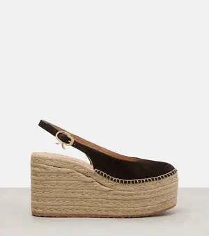 GIANVITO ROSSI Suede Slingback Espadrille Wedges - Brown