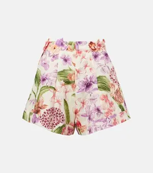 Agua Bendita Floral High-rise Linen Shorts