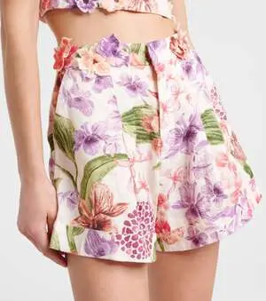Agua Bendita Floral High-rise Linen Shorts