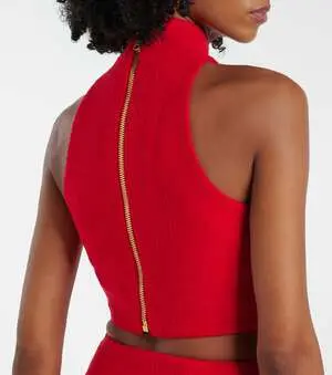 Balmain Halterneck Wool-blend Crepe Top