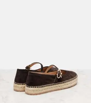 GIANVITO ROSSI Elda Suede Espadrille Mary Jane Flats - Brown