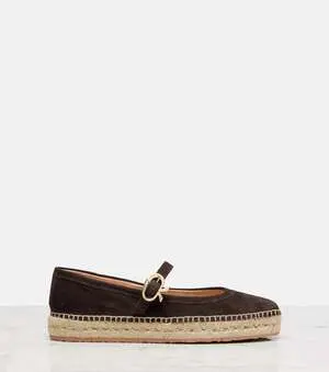 GIANVITO ROSSI Elda Suede Espadrille Mary Jane Flats - Brown