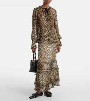 GANNI Leopard-print Chiffon Blouse
