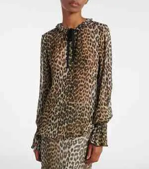 GANNI Leopard-print Chiffon Blouse