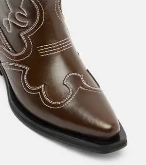 GANNI Mid-shaft Embroidered Cowboy Boots - Brown
