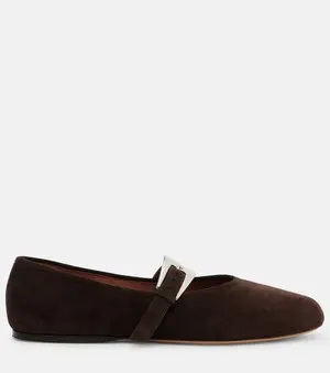 Paris Texas Sveva Suede Mary Jane Flats - Brown