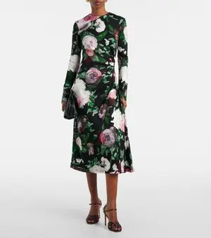 Erdem Draped Floral Midi Dress - Black
