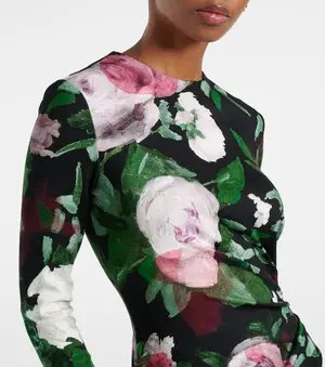 Erdem Draped Floral Midi Dress - Black