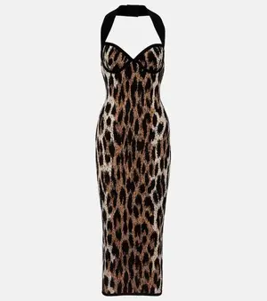 Balmain Animal-printed Halterneck Maxi Dress - Brown