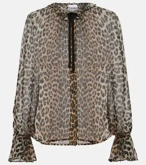 Ganni Animal Print Blouses
