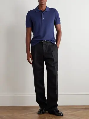 TOM FORD Slim-fit Lyocell And Cotton-blend Piqué Polo Shirt - Blue