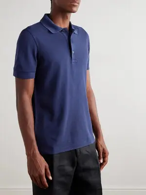 TOM FORD Slim-fit Lyocell And Cotton-blend Piqué Polo Shirt - Blue
