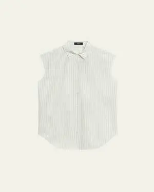 Theory Striped Sleeveless Boyfriend Shirt - Green Multi