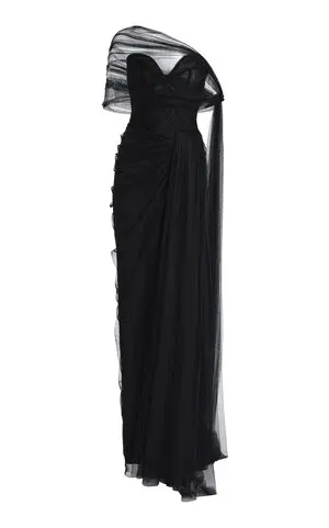 Monique Lhuillier Strapless Draped Gown With Detachable Wrap - Black