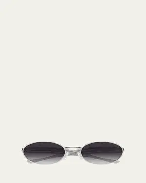 Bottega Veneta Sardine Logo Engraved Metal Oval Sunglasses - Silver