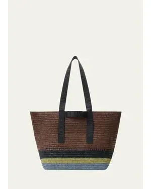 Loewe Fold Raffia Shopper Tote - Brown