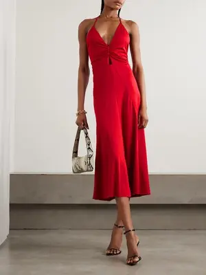 Victoria Beckham Cutout Ruched Satin-jersey Midi Dress