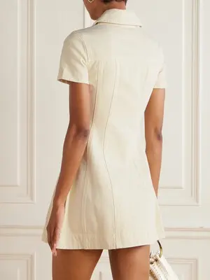SELF-PORTRAIT Crystal-embellished Denim Mini Shirt Dress - Neutrals