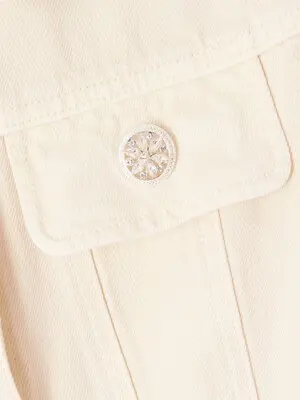 SELF-PORTRAIT Crystal-embellished Denim Mini Shirt Dress - Neutrals