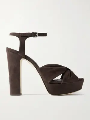 JIMMY CHOO Heloise 120 Knotted Platform Sandals - Brown