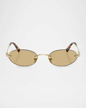 Miu Miu Metal Oval Sunglasses - Pale Gold