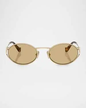 Miu Miu Metal Oval Sunglasses - Pale Gold