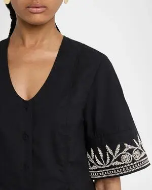 BY MALENE BIRGER Merlina Embroidered Organic Cotton Top - Black