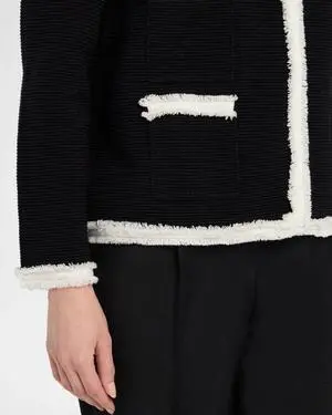 Emporio Armani Fringe Trim Ottoman Ribbed Blazer - Black