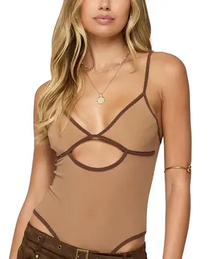EDIKTED Contrast Sheer Mesh Cut Out Bodysuit