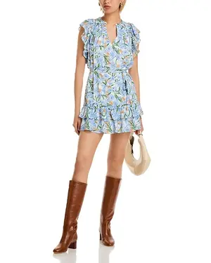 Aqua Floral Ruffle Mini Dress