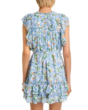 Aqua Floral Ruffle Mini Dress