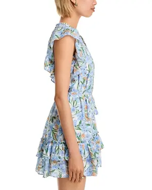 Aqua Floral Ruffle Mini Dress