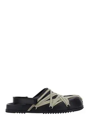 Rick Owens Mules With Oversize Decorative Laces And Buckle Closure - Black