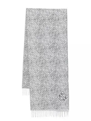 Loewe Anagram Fringed Scarf - Grey
