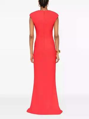 SILK LOVE & LACE Ruched-front Split Maxi Dress - Red